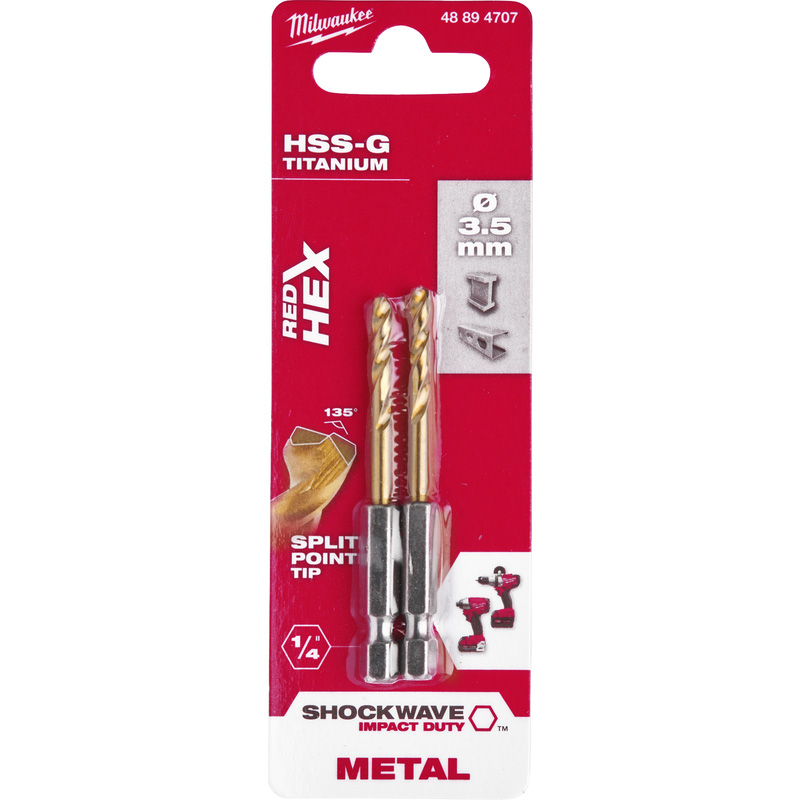 Milwaukee Metaalboor HSS-G Tin Red Hex shockwave 3.5mm